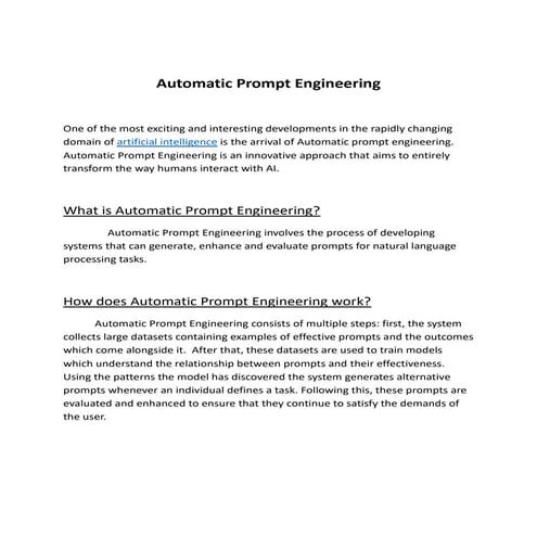 Automatic Prompt Engineering by Clavrit Digital Solutions | PDF