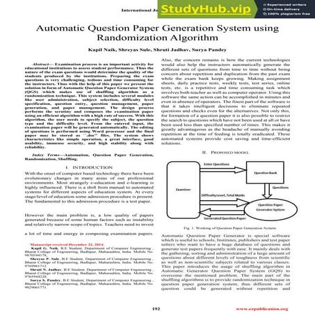 Automatic Question Paper Generation Syst | PDF