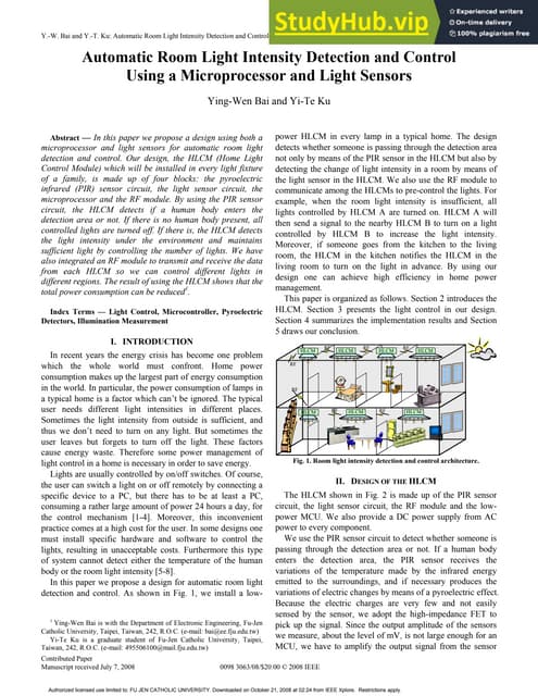 Automatic room light intensity detection and control using a microprocessor and light sensors | PDF