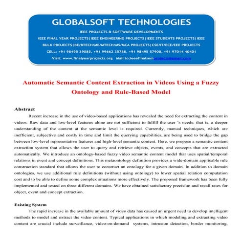 Automatic semantic content extraction in videos using a fuzzy ontology and rule based model | PDF