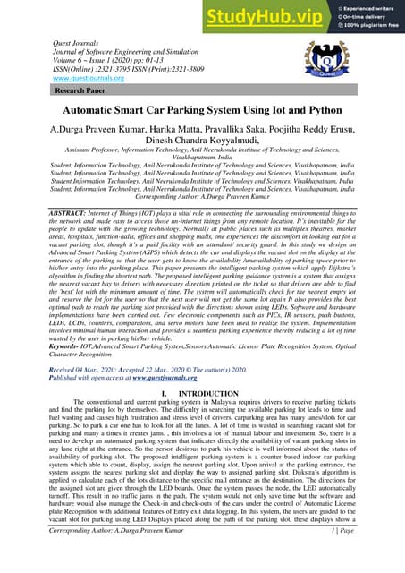 SMART CAR-PARKING SYSTEM USING IOT | PPTX
