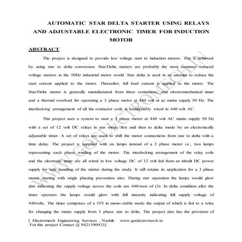 Automatic star delta starter using relays and adjustable 14000 | DOCX