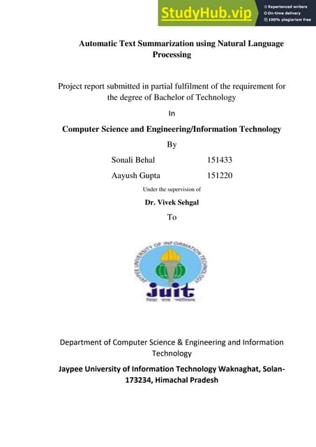 Automatic Text Summarization Using Natural Language Processing 1 Pdf