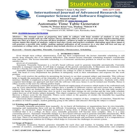 Automatic Time Table Generator | PDF