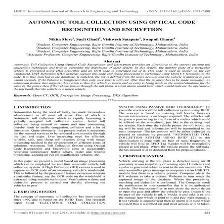 Automatic toll collection using optical code recognition and encryption ...
