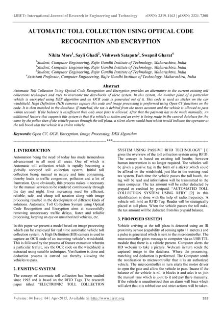 Automated Toll Collection System with Vehicle Categorization and Enhanced Security | PDF