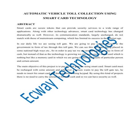Automatic vehicle toll collection using smart card technology | DOC ...