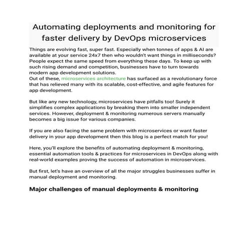 Automating Deployments And Monitoring For Faster Delivery By Devops Microservices Pdf