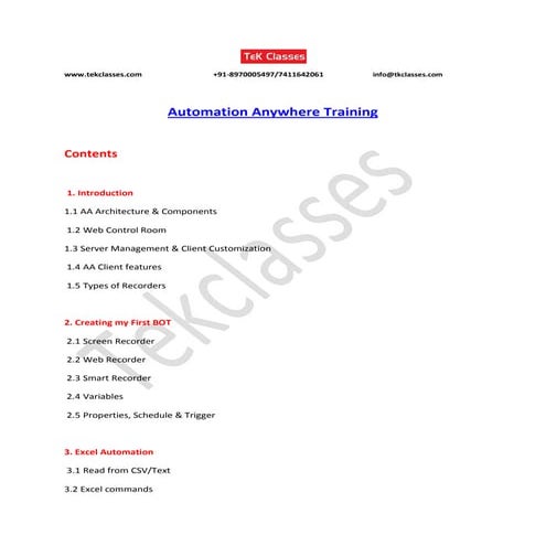 Automation Anywhere Training In Bangalore Course Circulum Pdf Databases Computer Software