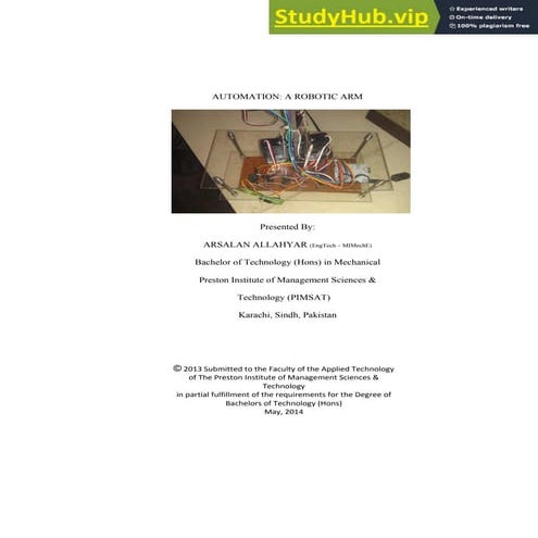 Automation A Robotic Arm (FYP) Thesis.pdf