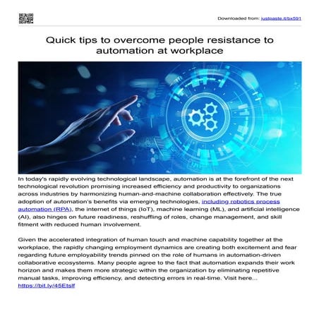 Quick tips to overcome people resistance to automation at workplace | PDF