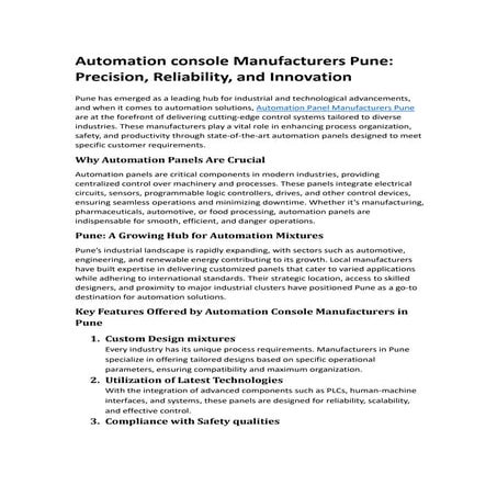 Automation console Manufacturers Pune Precision, Reliability, and ...