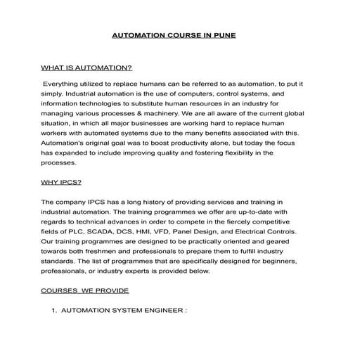 AUTOMATION COURSE IN PUNE | PDF
