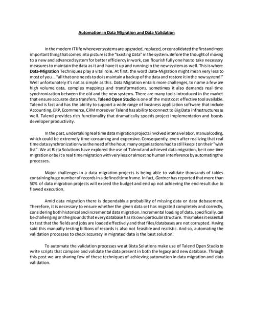 Automation In Data Migration And Data Validation Docx