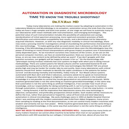 AUTOMATION IN DIAGNOSTIC MICROBIOLOGY TIME TO KNOW THE TROUBLE SHOOTING ...