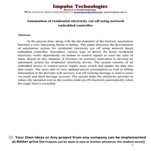Automation of residential electricity cut off using network embedded ...