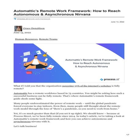 Automattics Remote Work Framework How To Reach Autonomous