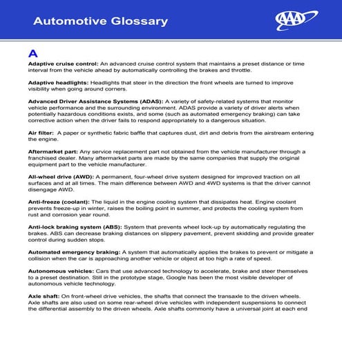 Automative mechanic glossary for beginners | PDF
