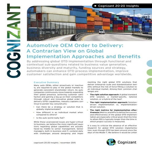 Automotive OEM Order to Delivery: A Contrarian View on Global ...
