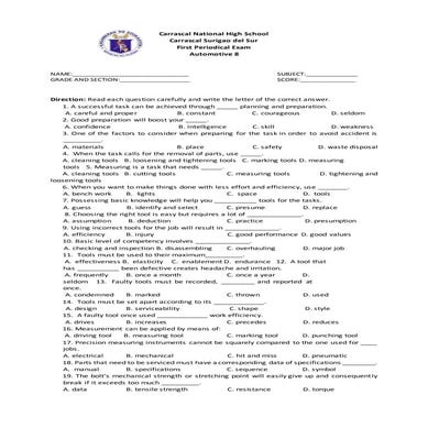 Automotive 8 exam | DOCX