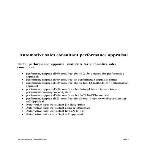 Automotive sales consultant performance appraisal | DOCX