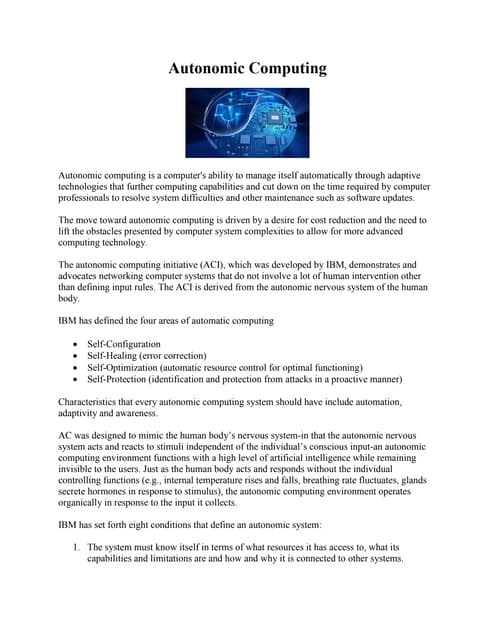 Autonomic Computing (Basics) Presentation | PPT | Computing | Technology & Computing