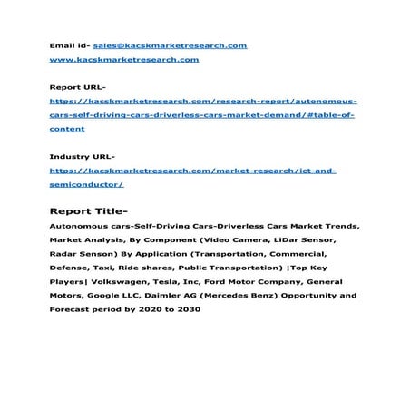 Autonomous cars self-driving cars-driverless cars market 2020 to 2030 ...