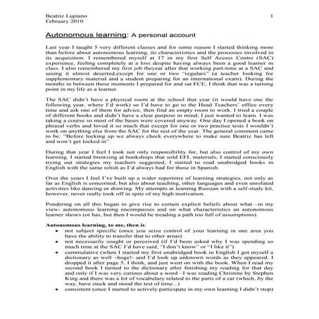 Autonomous Learning -A Personal account | PDF
