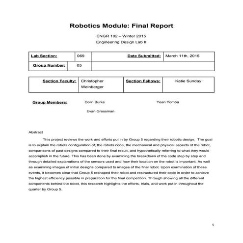 Autonomous robotics module final project report | PDF | Robotics ...