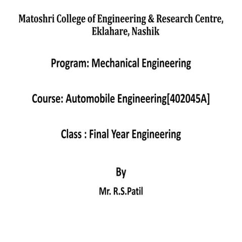 Automobile Engineering Course objective | PPTX