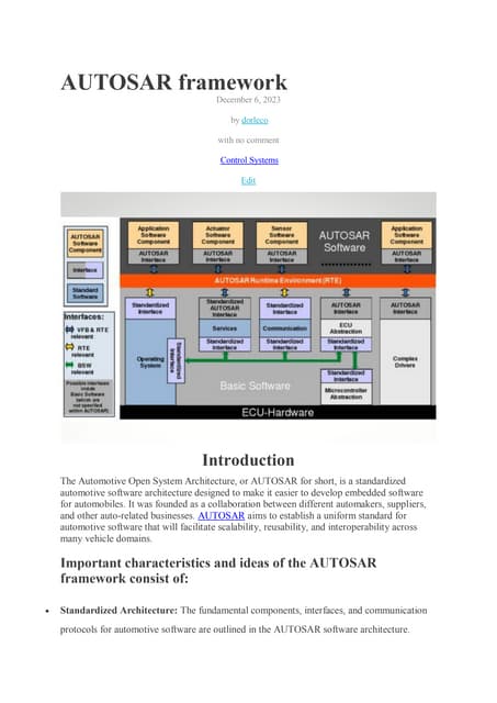 Adaptive AUTOSAR - The New AUTOSAR Architecture | PDF