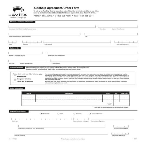 Auto ship agreement & order form | PDF