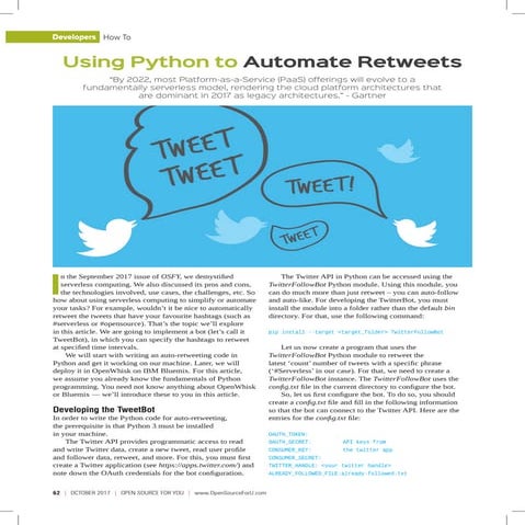Openwhisk By Example Auto Retweeting Example In Python Pdf 