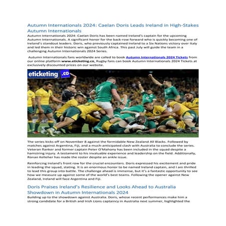 Autumn Internationals 2024 Tickets: Caelan Doris Leads Ireland in High-Stakes Autumn ...