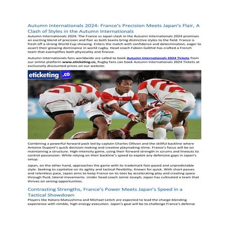 Autumn Internationals 2024 Tickets: France's Precision Meets Japan's Flair, A Clash of Styles in ...