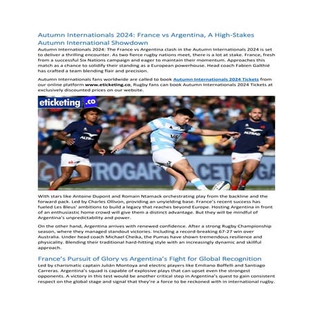 Autumn Internationals 2024 Tickets: France vs Argentina, A High-Stakes Autumn International ...