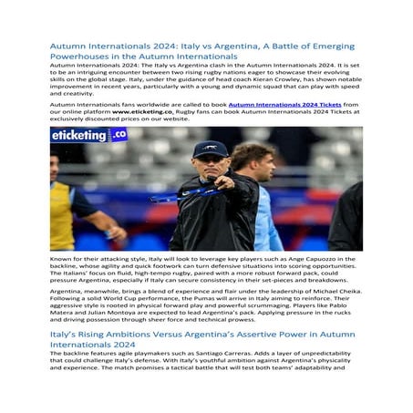 Autumn Internationals 2024 Tickets: Italy vs Argentina, A Battle of Emerging Powerhouses in the ...