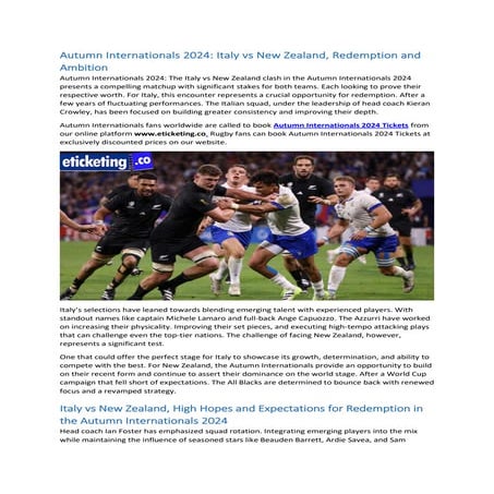 Autumn Internationals 2024 Tickets: Italy vs New Zealand, Redemption and Ambition | PDF