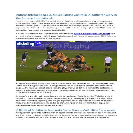 Autumn Internationals 2024 Tickets: Scotland vs Australia, A Battle for Glory in the Autumn ...