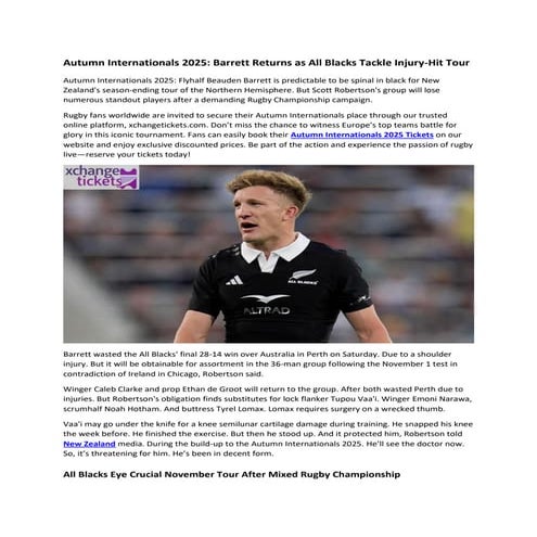 Autumn Internationals 2025 Barrett Returns as All Blacks Tackle Injury ...