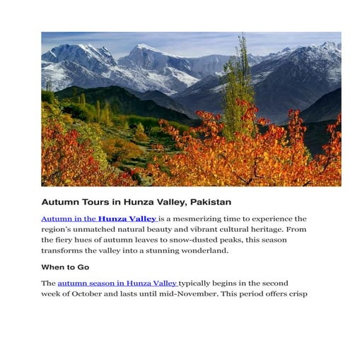Autumn Tours in Hunza Valley.Hunza Autumn Tours. Paksitan Autumn Tour | PDF