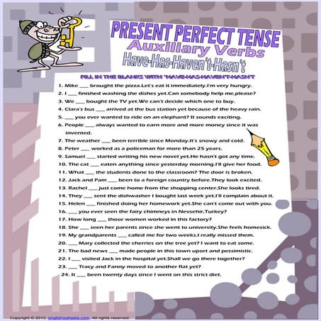 Auxiliary verbs present perfect tense have has worksheet | PDF