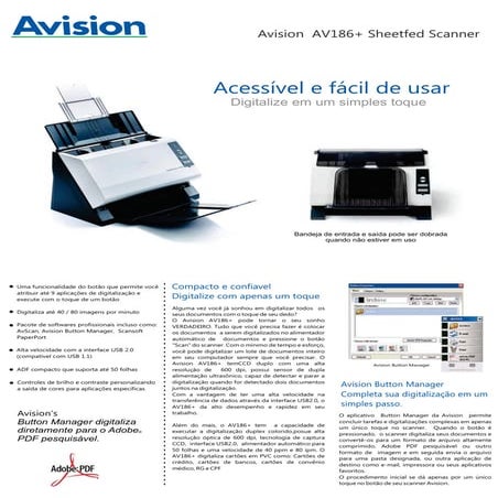 Especificações do Scanner - AVISION - Av186 | PDF