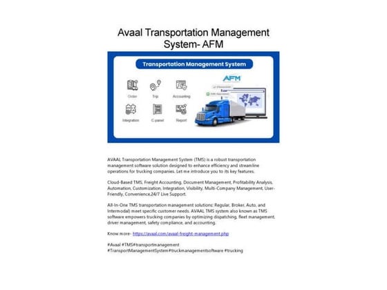 AVAAL Freight Management Suite (Cloud based TMS) | PPT