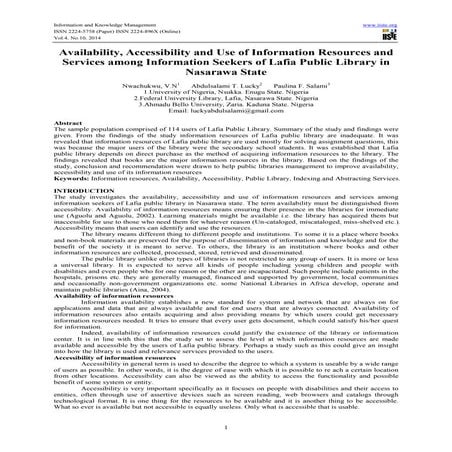 Availability, accessibility and use of information resources and services among information ...