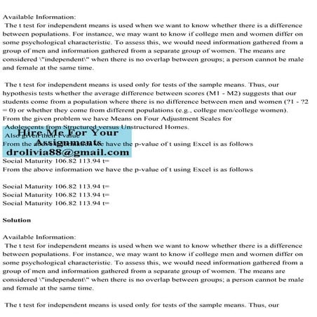 Available Information The T Test For Independent Means Is Used Whpdf