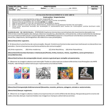 Apostila de arte 6 ano 1 bimestre | PDF