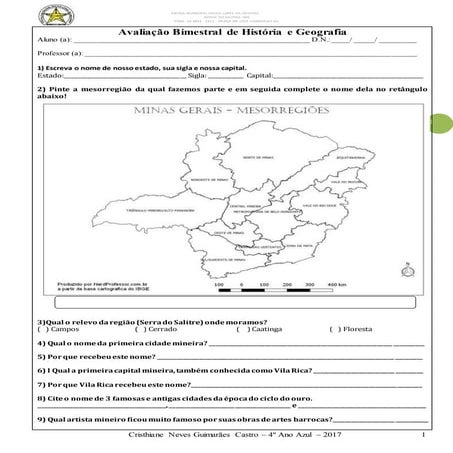 Avaliação Bimestral História e Geografia 3º Bimestre 2017 | PDF