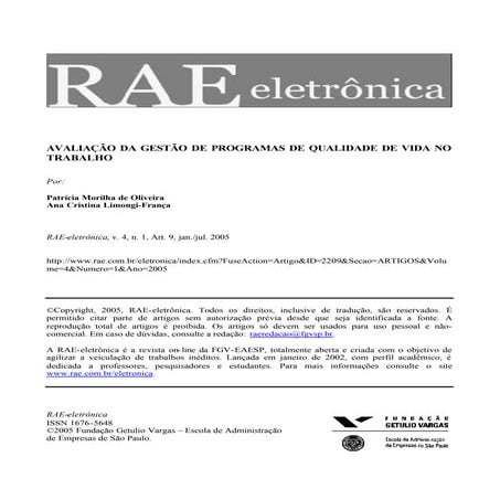 AvaliaçãO Da GestãO De Programas De Qvt | PDF