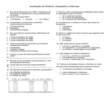 Avaliação de história geografia e ciências | PDF